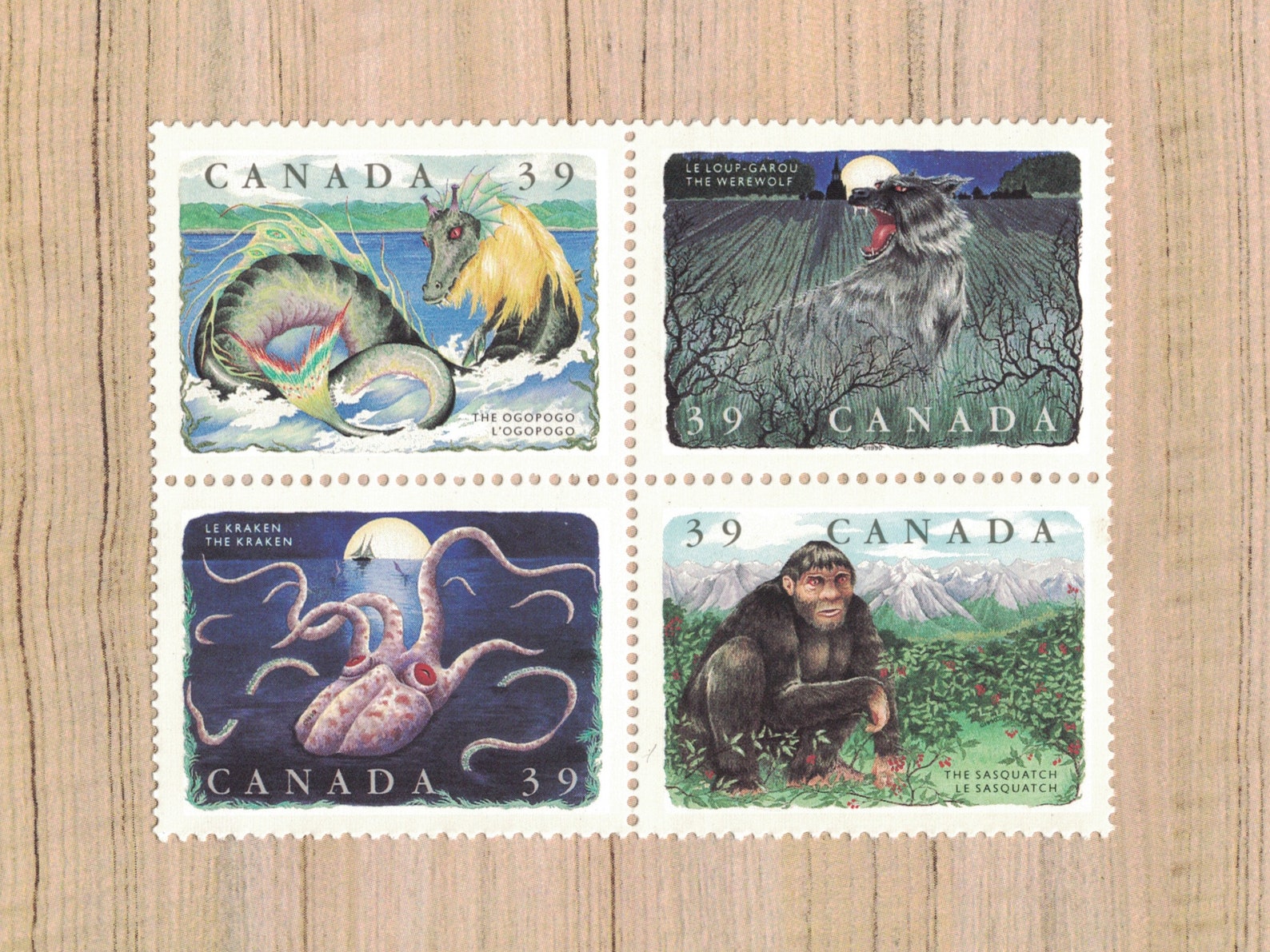 4 Mythical Creatures Unused Postage Stamps From Canada Werewolf ...