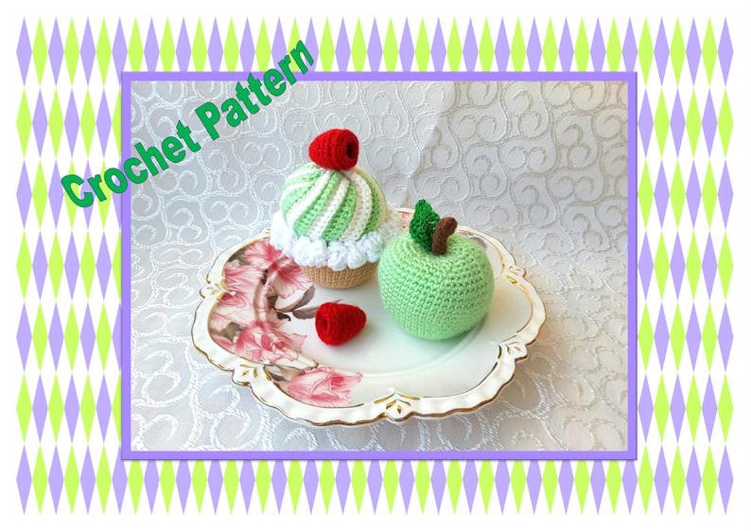 A Raspberry Cupcake and an Apple Pattern, Amigurumi Food Toy Crochet ...