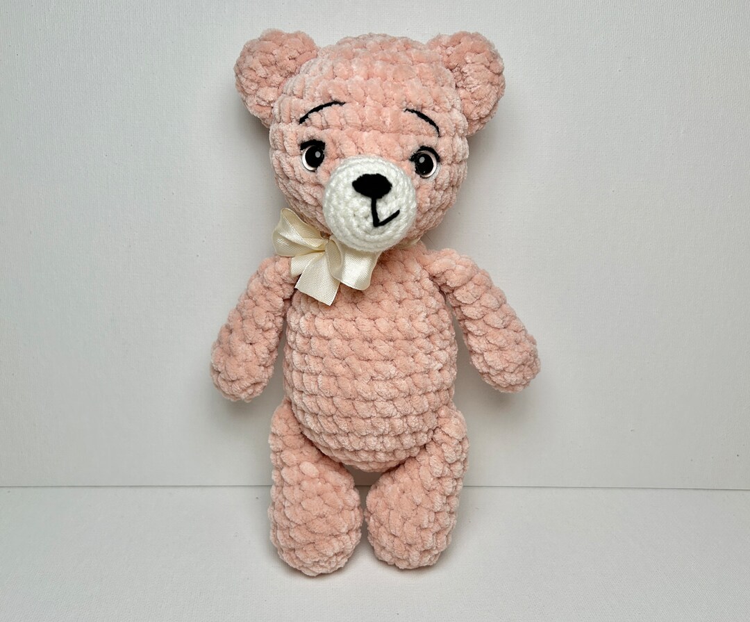 Crochet Peach Color Teddy Bear Baby Toy, Amigurumi Teddy Gift, Soft ...