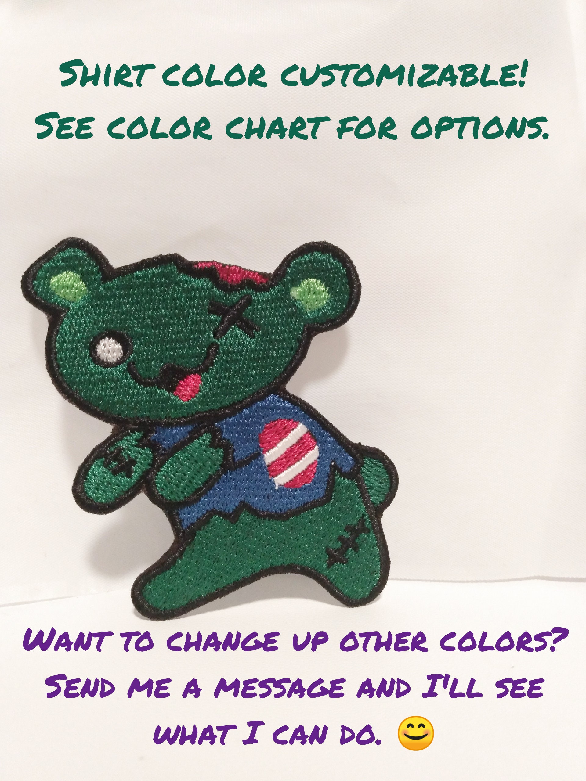 Zombie Teddy Bear Patch Embroidered Iron On Customizable | Etsy