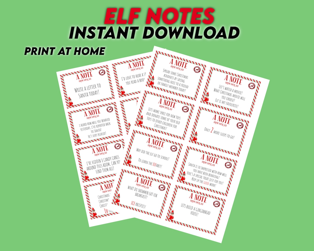 Christmas Elf Notes Instant Download Printable Note Note - Etsy