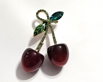Vintage Glass Cherry Enamel Brooch Pin DX82 - Etsy