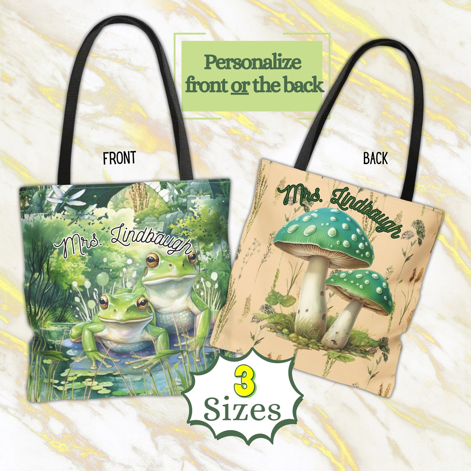 Goblincore Frog Canvas Tote Bag Oversized Shopping Bag Personalized ...