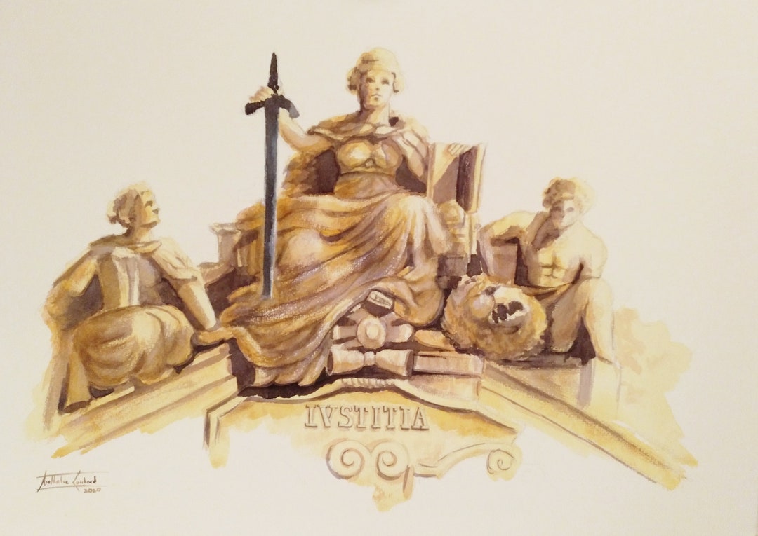 Painting Justice Iustitia Statue Watercolor Art Modern Classic Picture ...