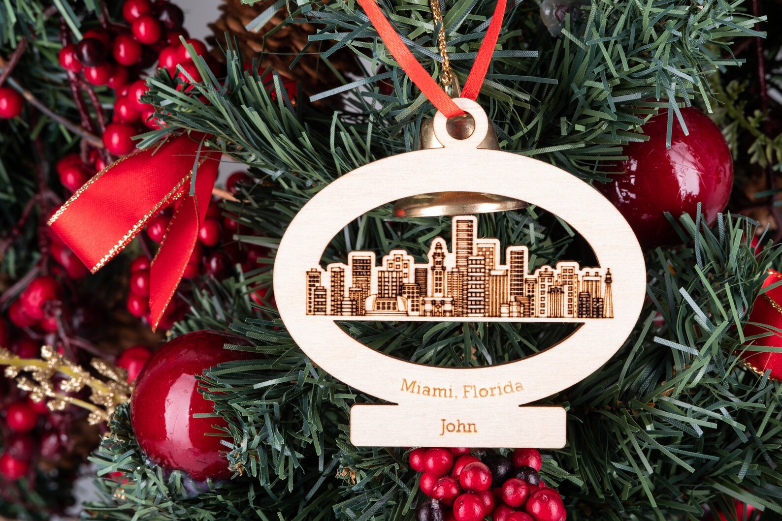 Miami Florida State Christmas Ornament Personalized, FL State Wooden ...