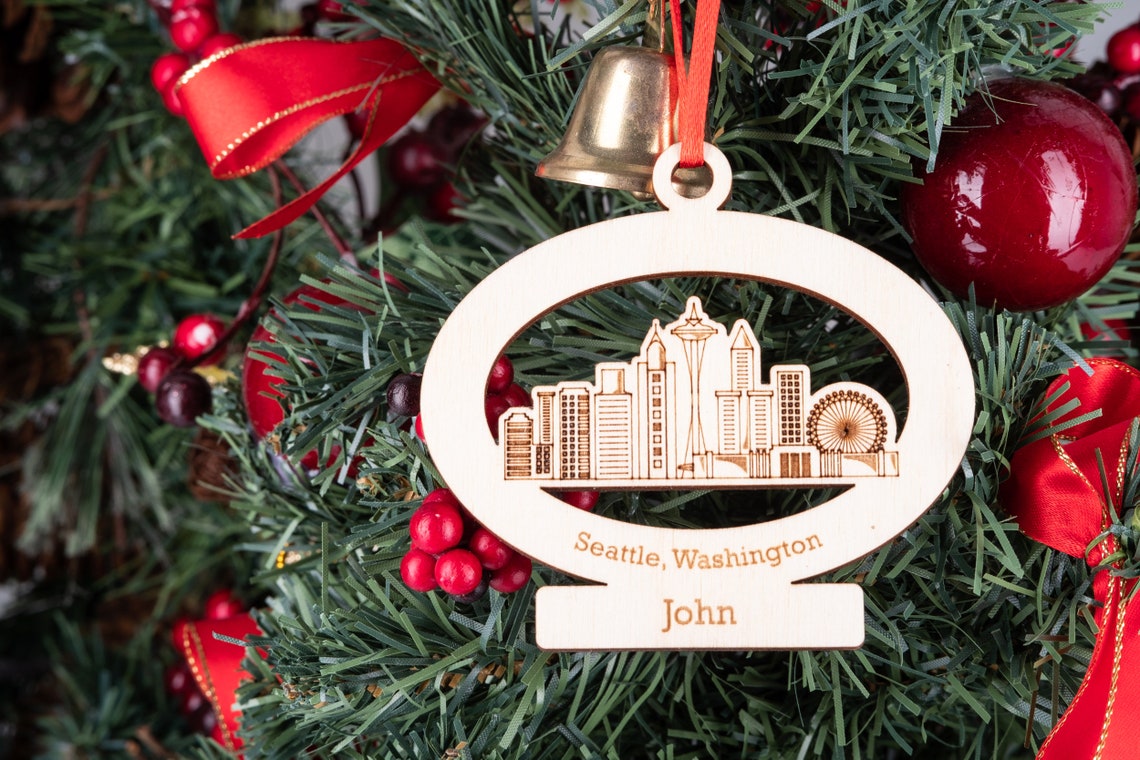 Seattle Washington State Ornament Personalized, Seattle WA City Skyline ...