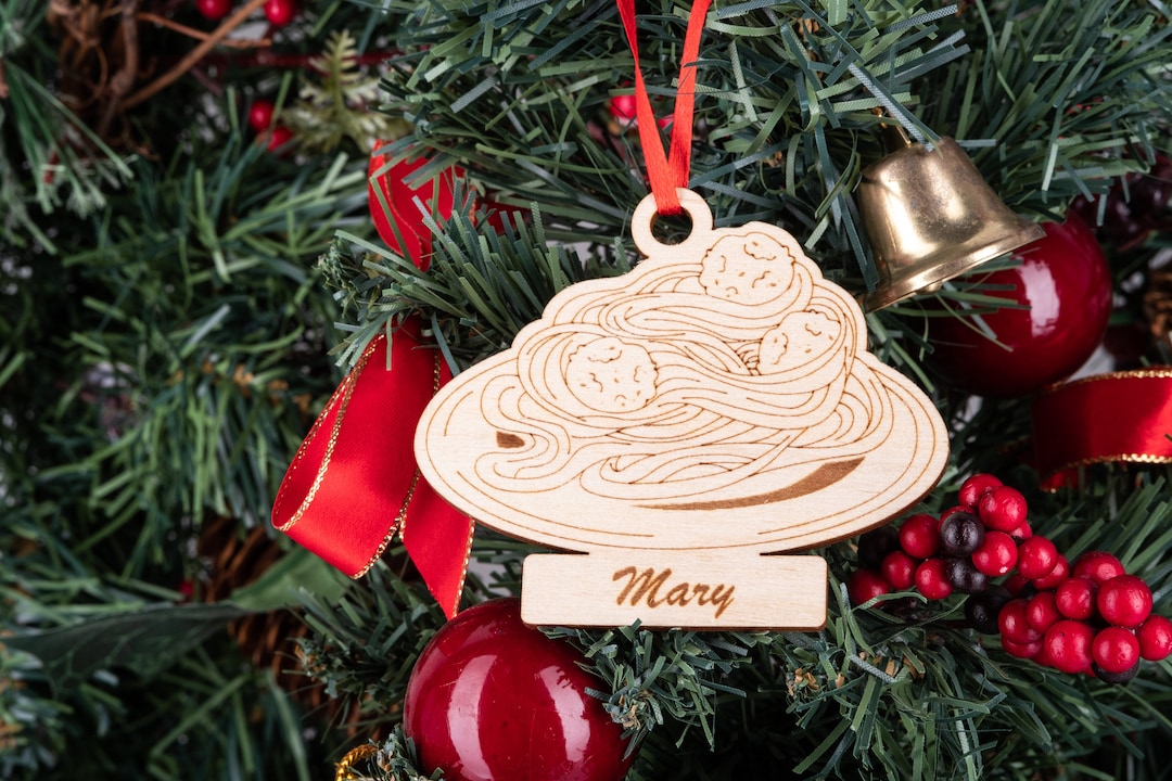 Italian Spaghetti Meatball Ornament Personalized, Holiday Engraved Wood ...