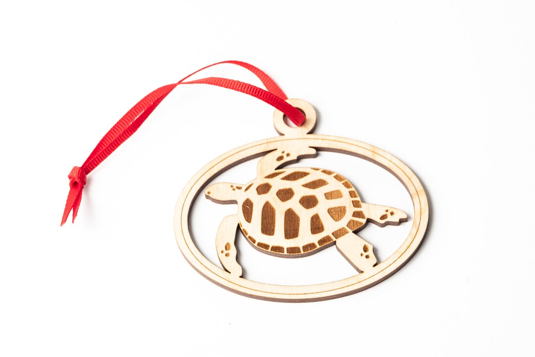 Sea Turtle Laser Cut Wood Engraved Ornament, Ocean Holiday Decoration ...