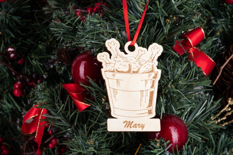 Personalized Bucket of Fried Chicken Christmas Ornament, Laser Engraved ...