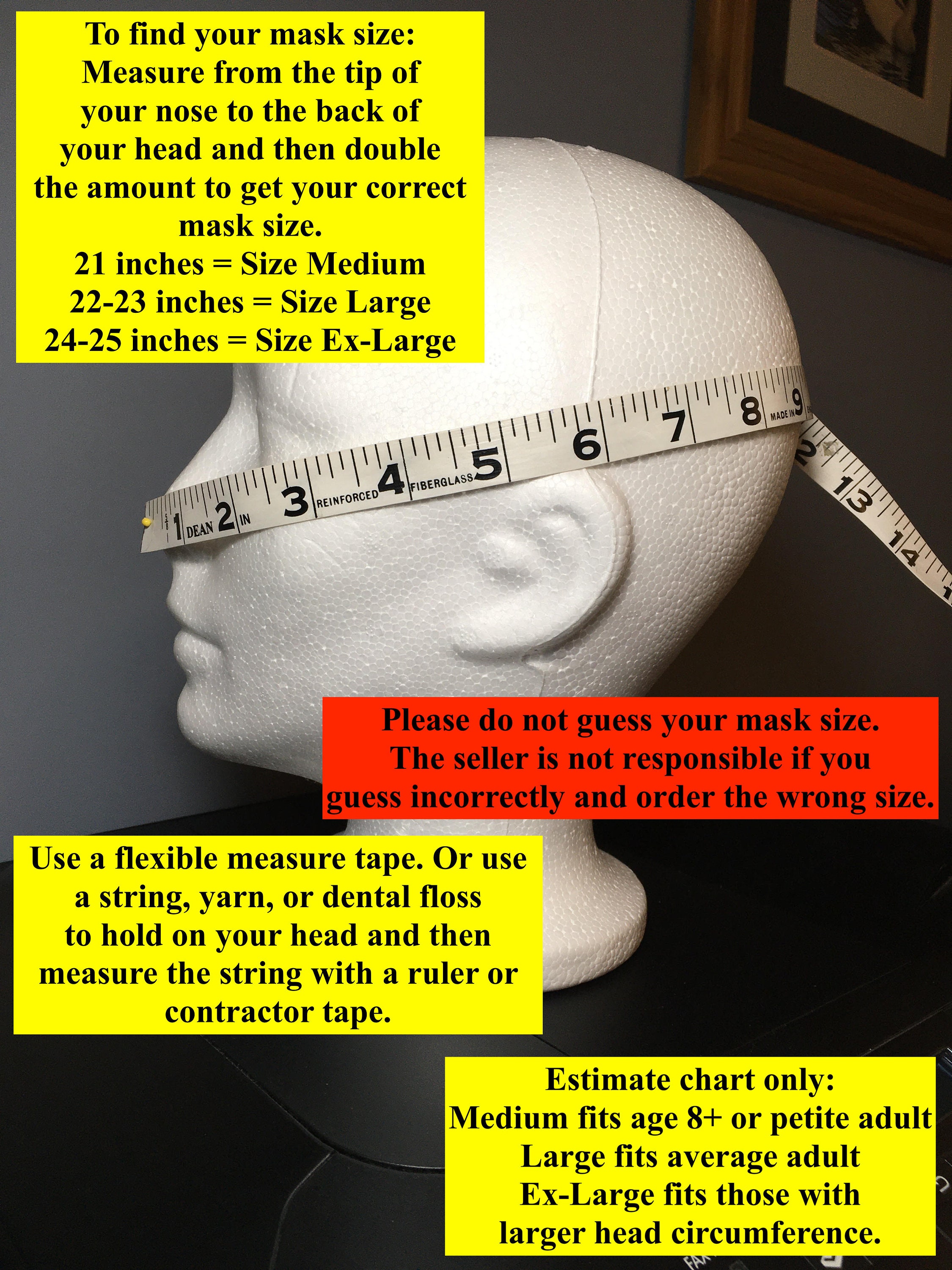 Over the Head Face Masks in Medium, Large & Exlarge . 2 Layers of ...