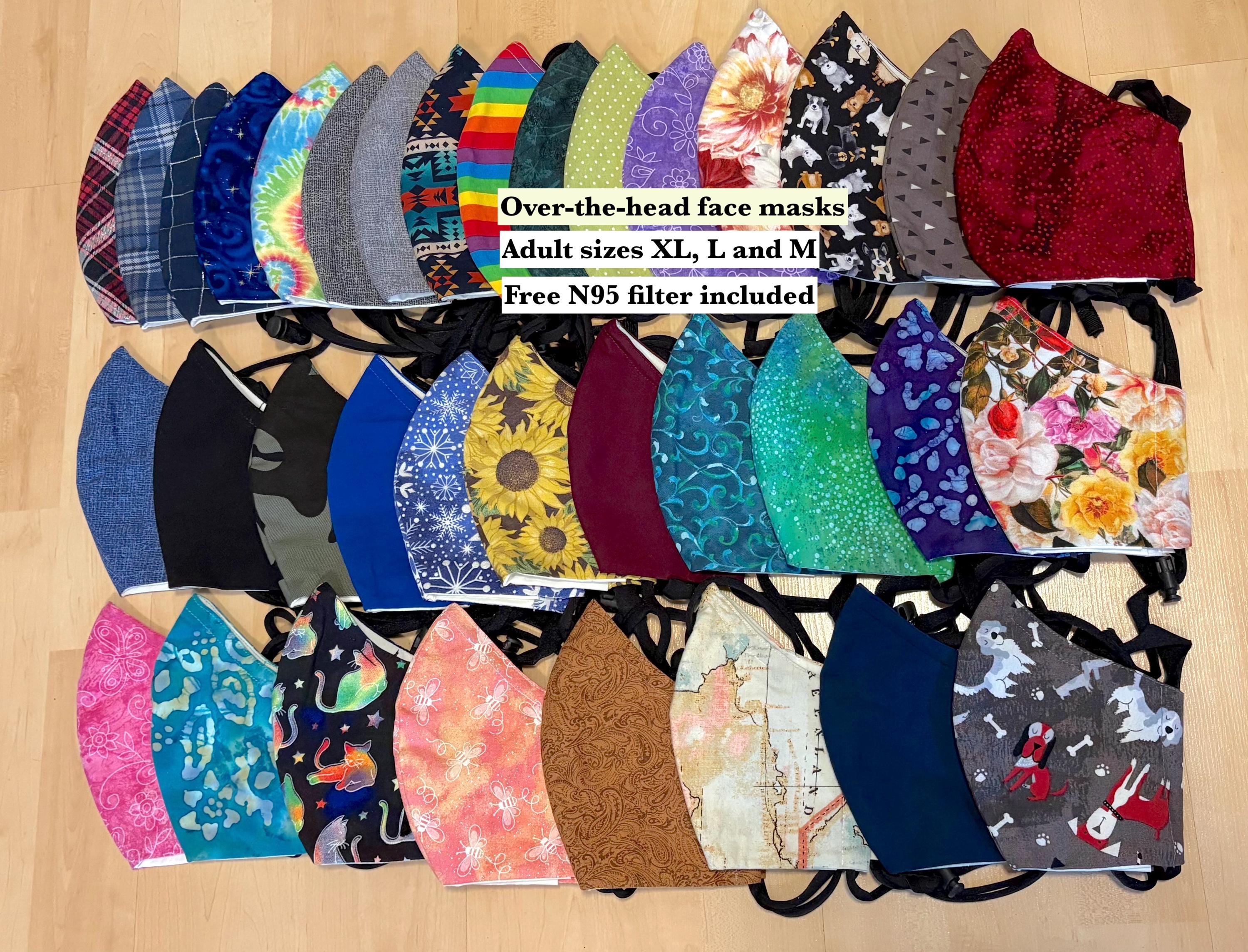 Over the Head Face Masks in Medium, Large & Exlarge . 2 Layers of ...