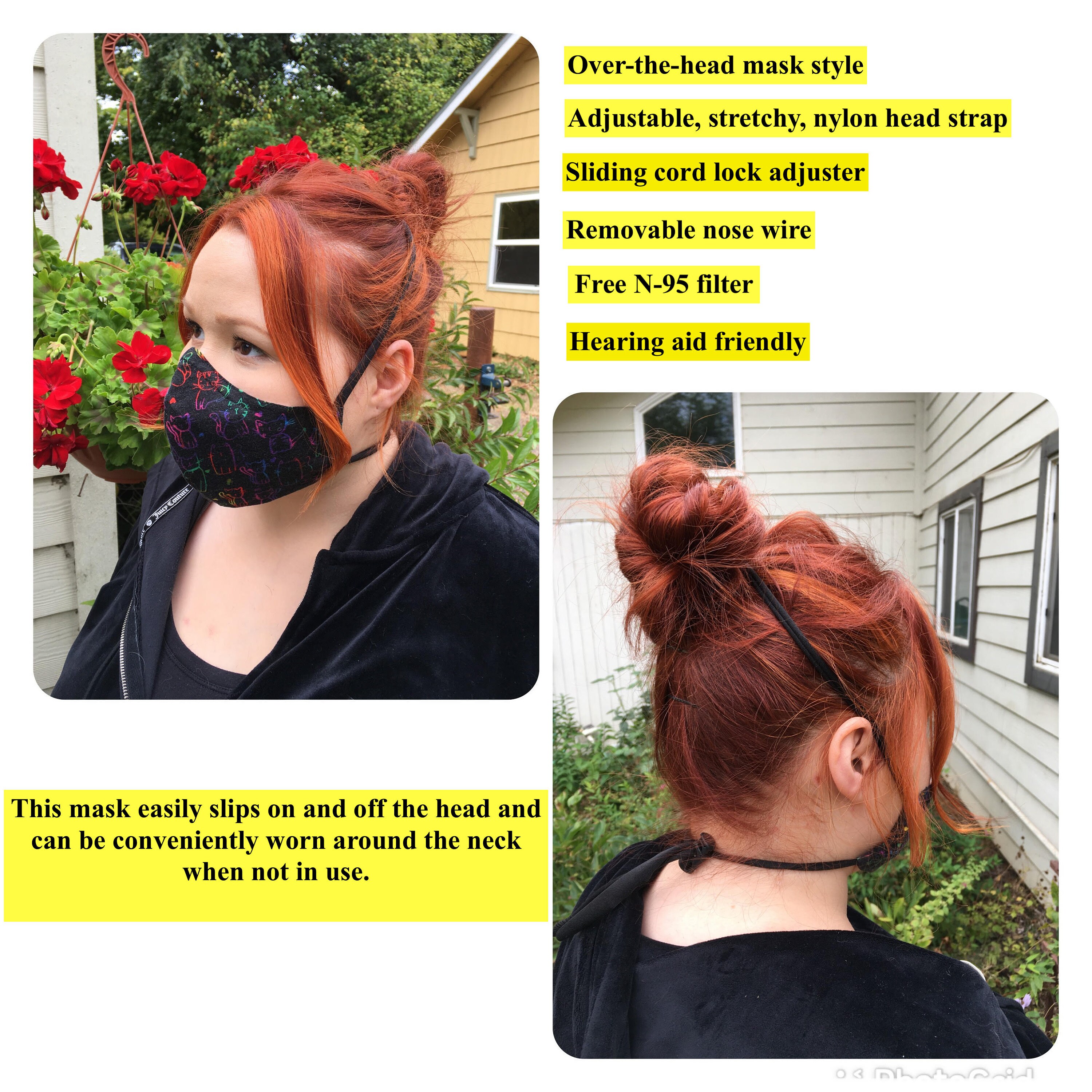 Over the Head Face Masks in Medium, Large & Exlarge . 2 Layers of ...