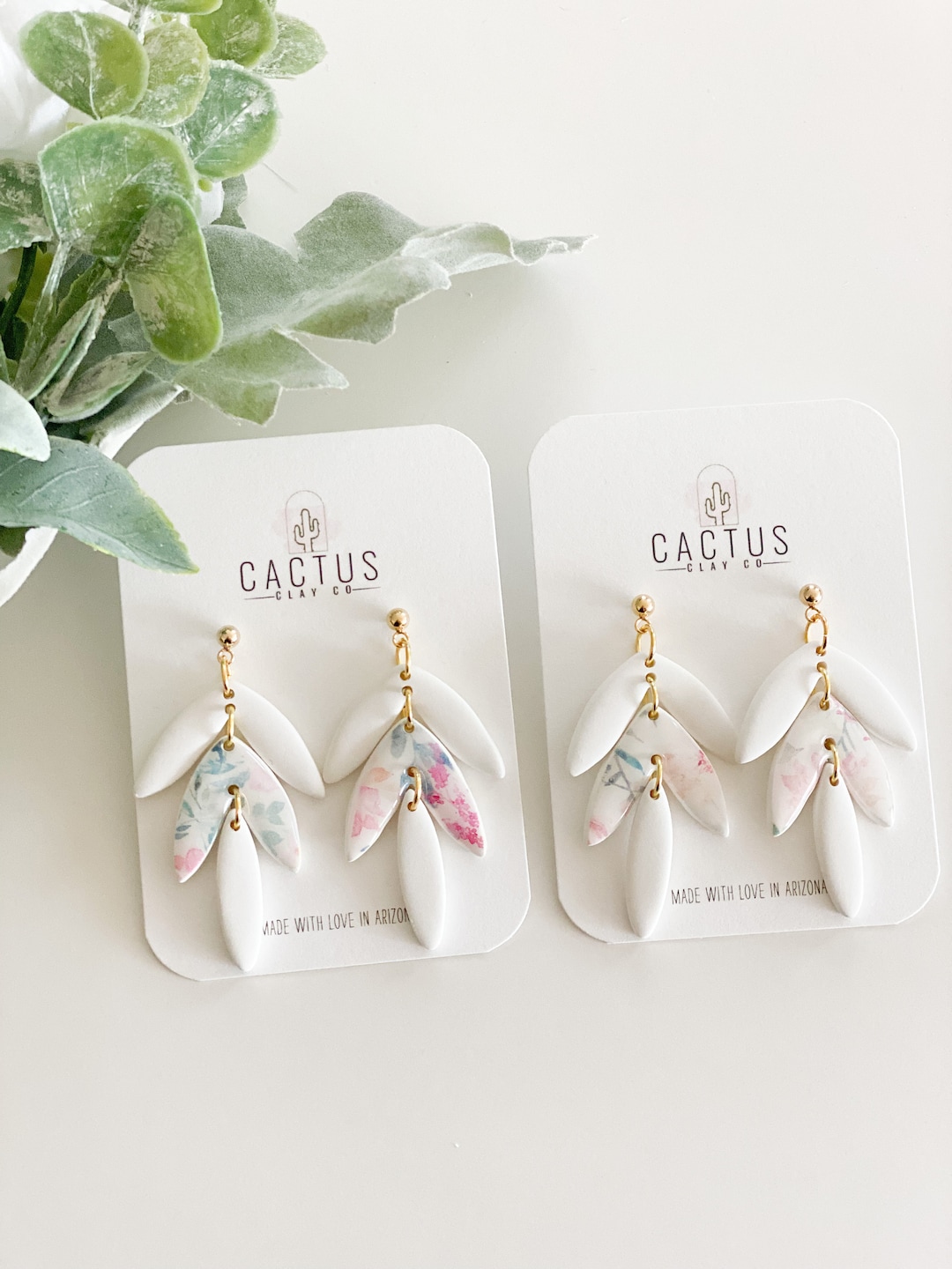 Spring Floral Leaf + Clay Earrings - Etsy