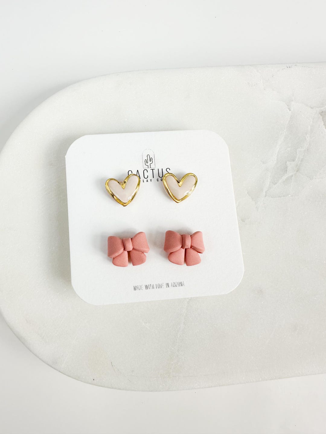 Pink Bow Studs + Clay Earrings - Etsy