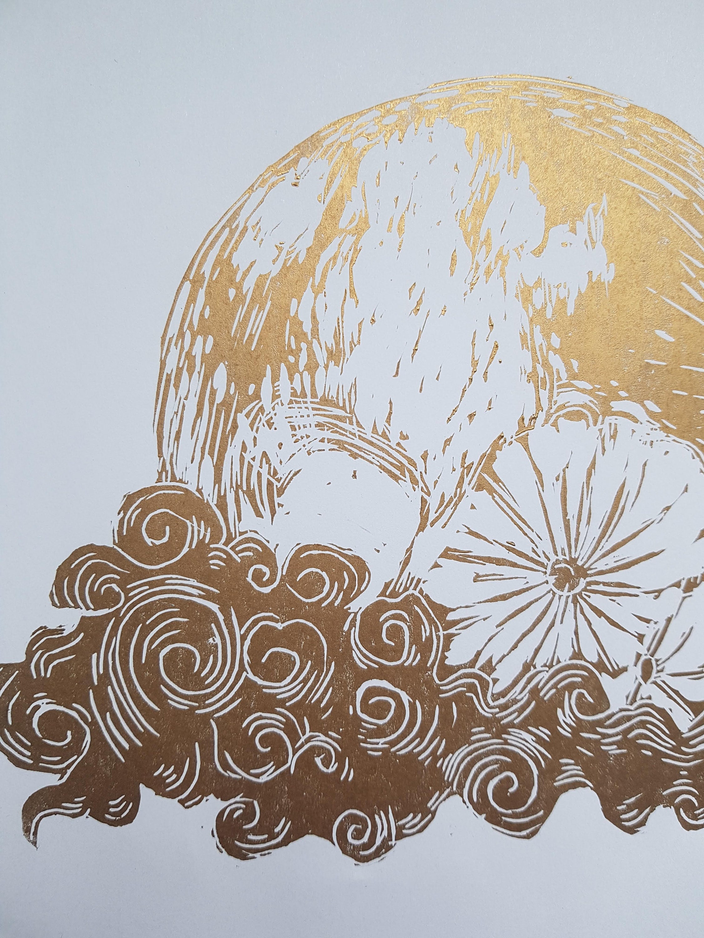 Vintage Gold Moon Linocut Print Housewarming Gifts Moon - Etsy Australia