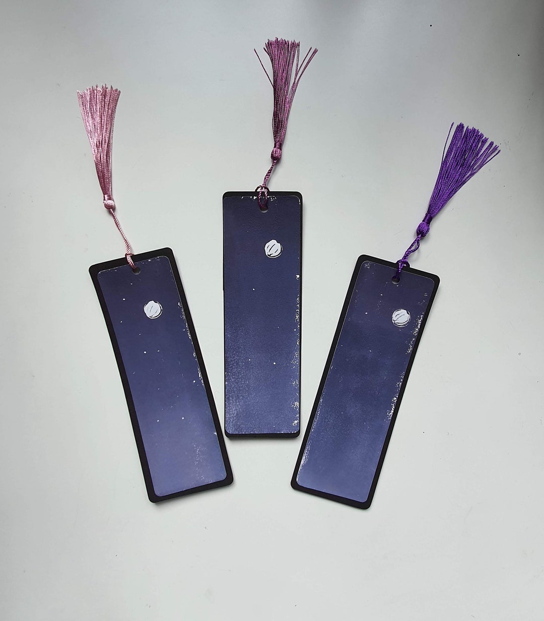 Purple Ombre Moon Bookmark, Linocut Printed Bookmark, Handmade Linocut ...