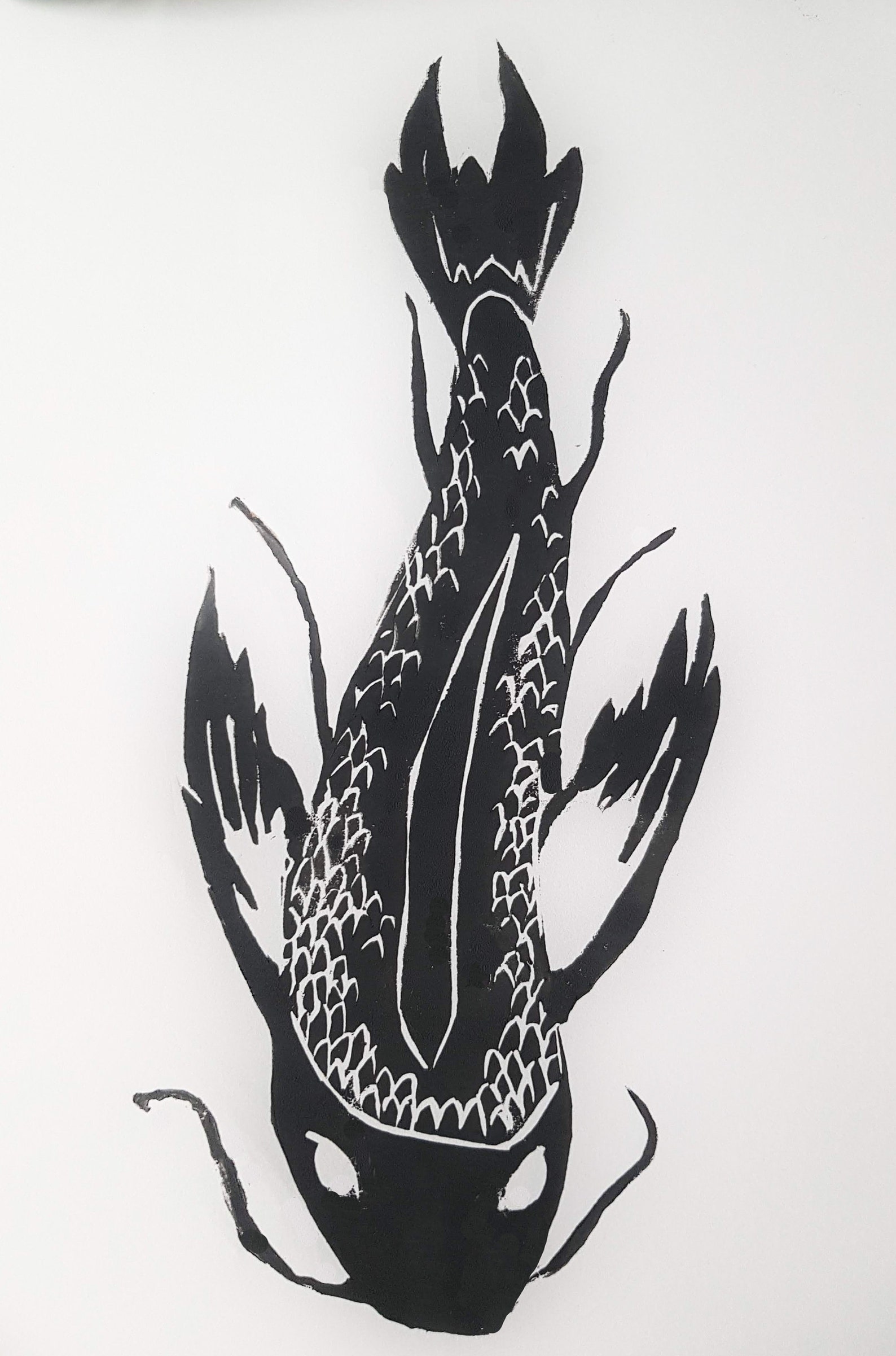 Black Koi Fish Linocut, Oriental Art Print, Japanese Koi Fish Art, Hand ...