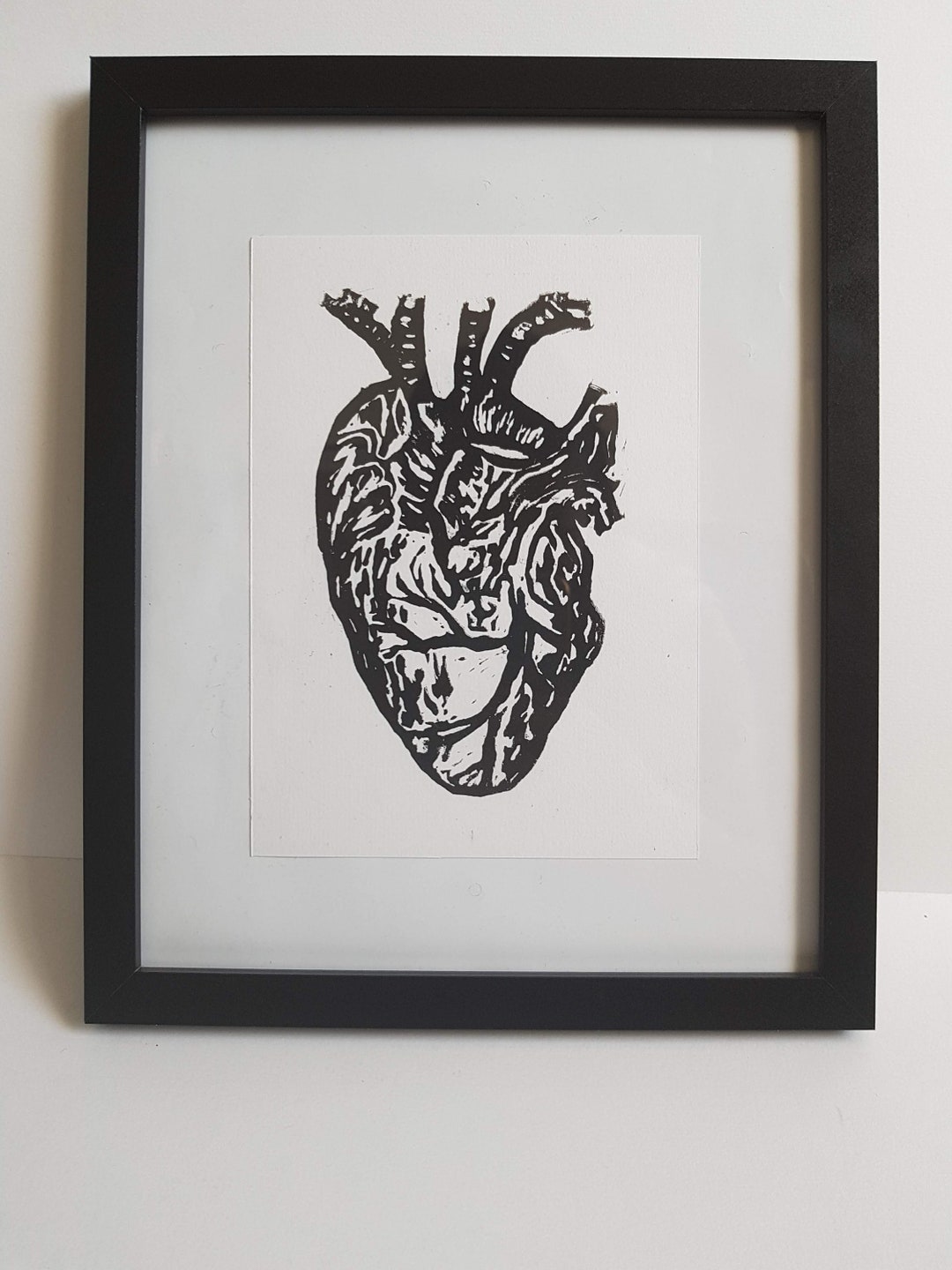 Anatomical Heart Print, Valentines Day Heart, Home Decor, Linocut Print ...