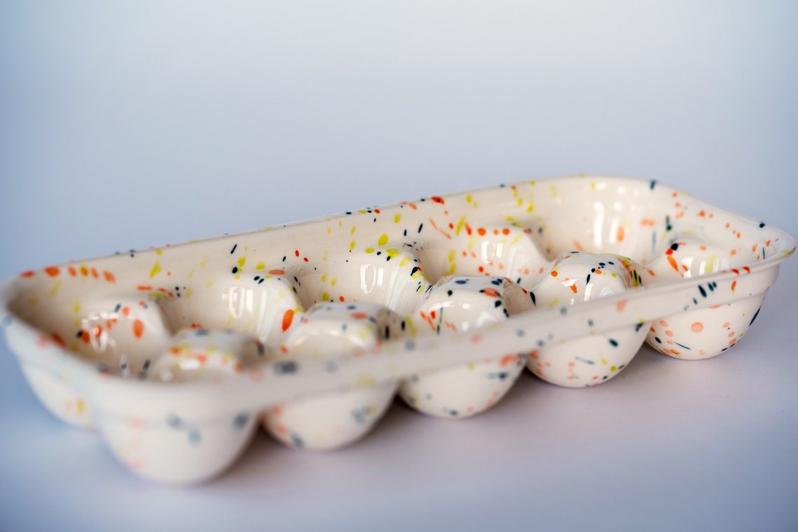 Ceramic Handmade Egg Tray With Rainbow Splashes for 10 | Etsy