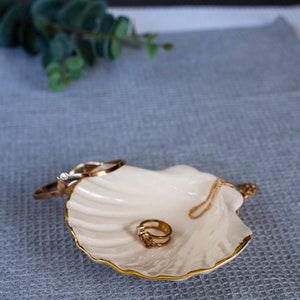 Ceramic Seashell Jewelry Dish White & Gold,unique Woman Gift,porcelain ...