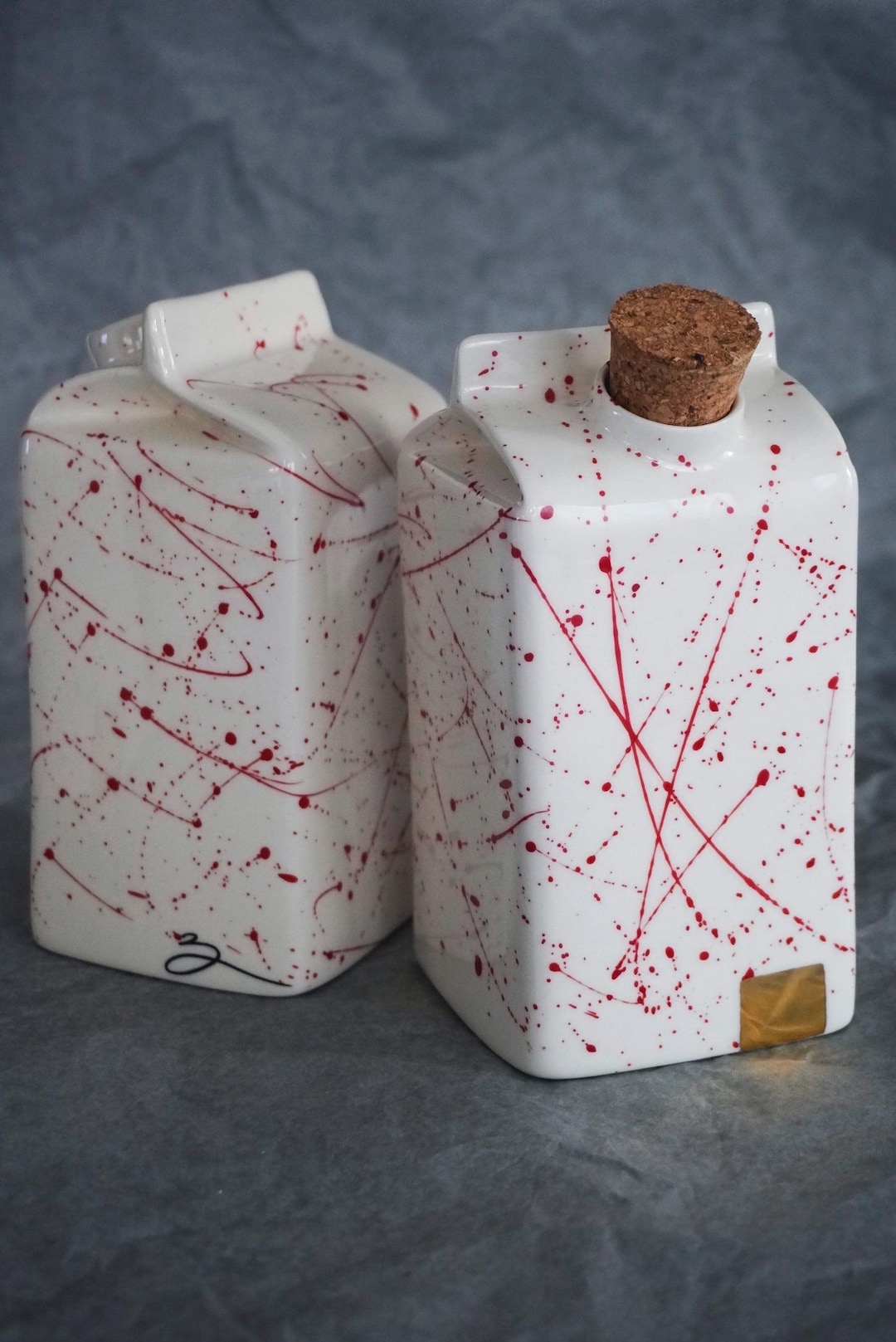 Ceramic Small Milk Jug With Red Splashes and a Golden Detail,fridge ...