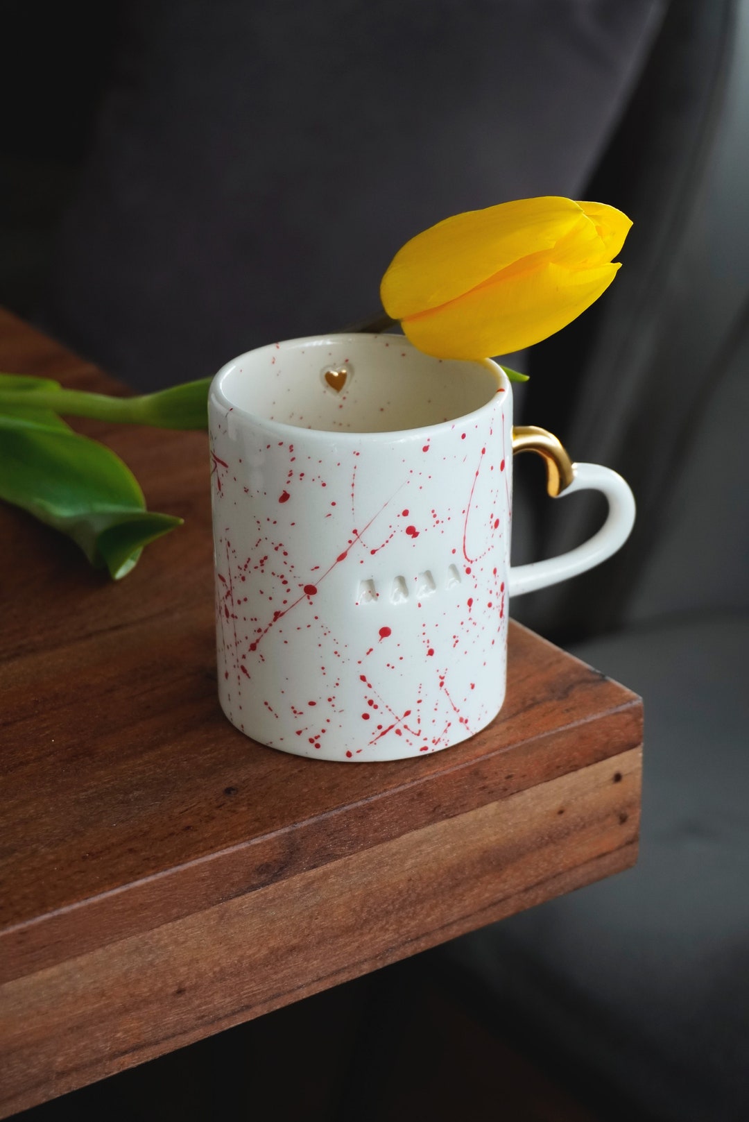 MAMA Mug,250 Ml Handmade Ceramic Mug With Red Splashes and Gold,woman's ...