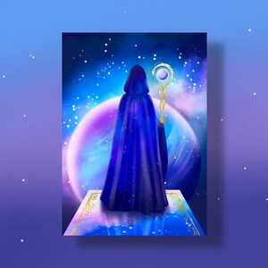 Celestial Hooded Witch Fantasy Art Print 5x7 and 8x10 Prints Magical ...