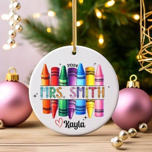 Personalized Rainbow Crayon Teacher Ornament, Custom Glass Teacher's ...