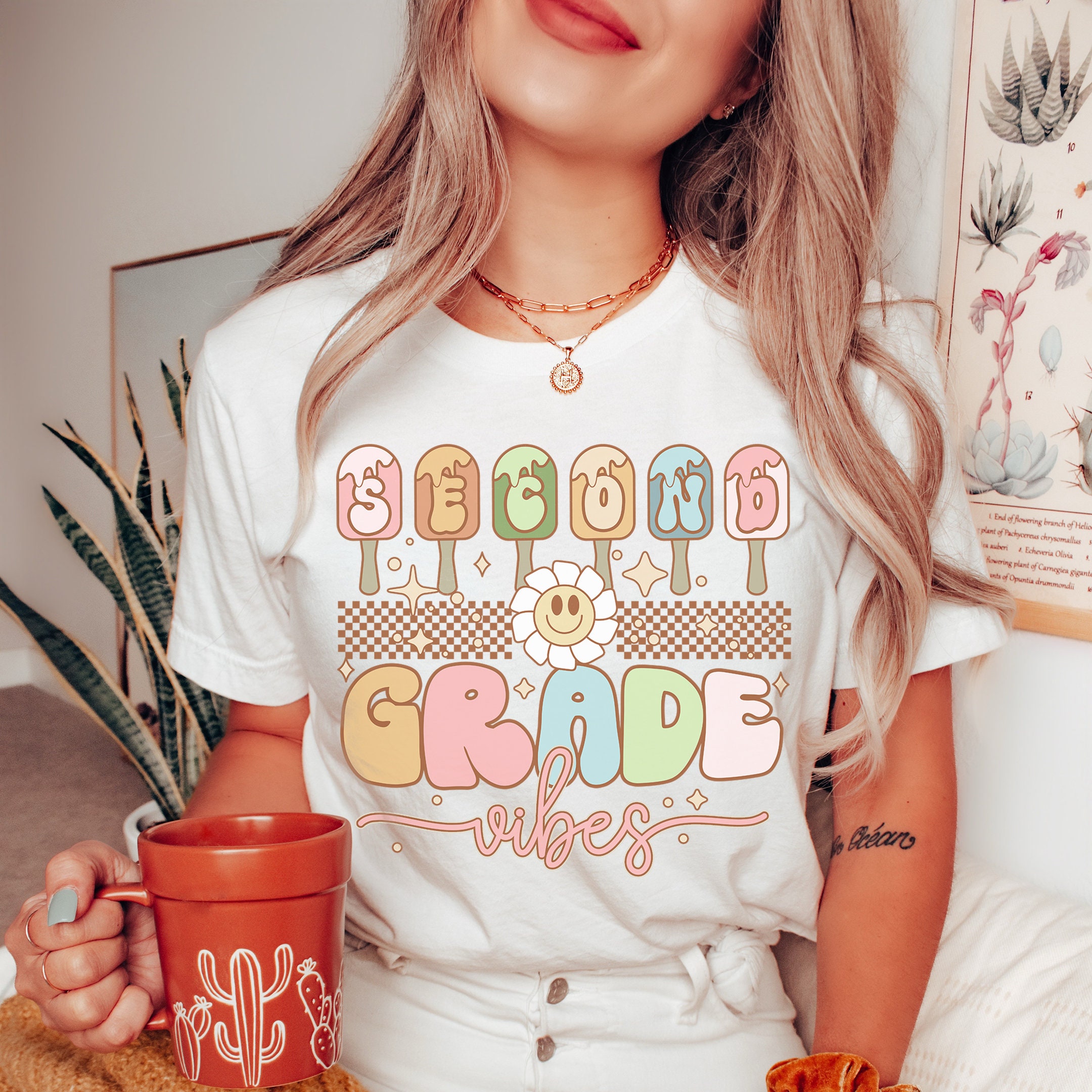 Summer Second Grade Shirt, Retro Second Grade Teacher Shirt, Rainbow ...