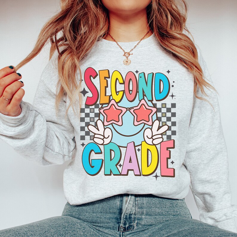 Rainbow Second Grade Shirt, Retro Second Grade Teacher Shirt, Checkered ...