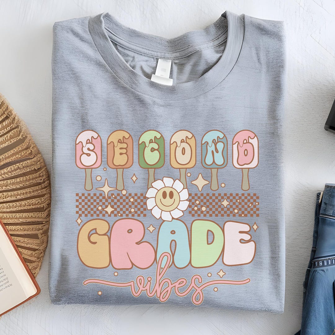 Summer Second Grade Shirt, Retro Second Grade Teacher Shirt, Rainbow ...