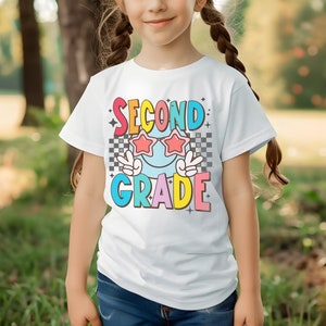 Rainbow Second Grade Shirt, Retro Second Grade Teacher Shirt, Checkered ...