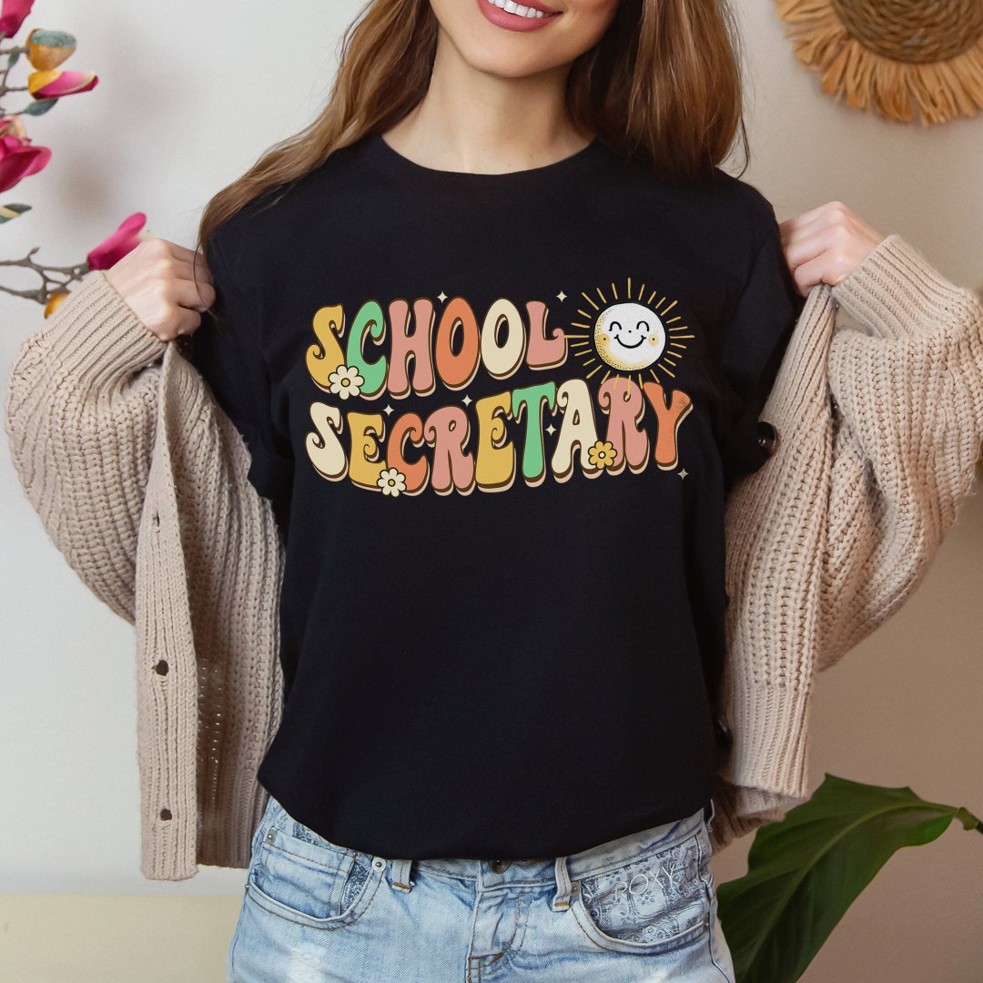 School Secretary Shirt, Boho Rainbow Secretary Elementary Sun Smiling ...