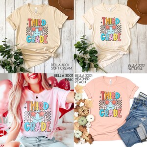 Rainbow Third Grade Shirt, Retro Third Grade Teacher Shirt, Checkered ...