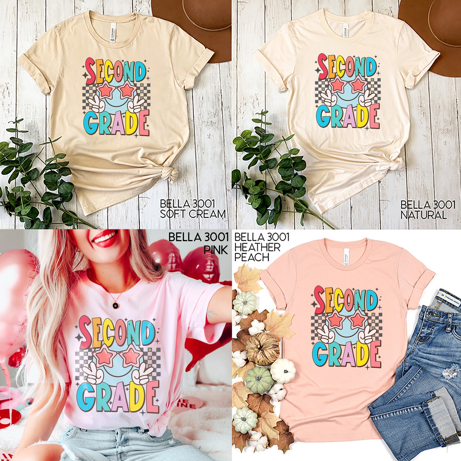 Rainbow Second Grade Shirt, Retro Second Grade Teacher Shirt, Checkered ...