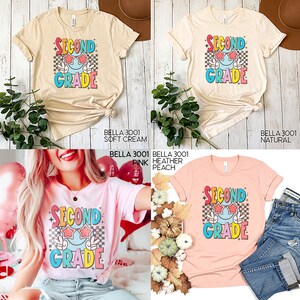 Rainbow Second Grade Shirt, Retro Second Grade Teacher Shirt, Checkered ...