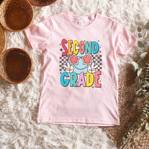 Rainbow Second Grade Shirt, Retro Second Grade Teacher Shirt, Checkered ...