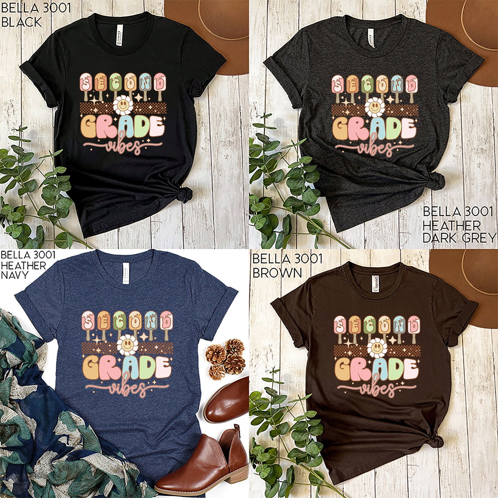 Summer Second Grade Shirt, Retro Second Grade Teacher Shirt, Rainbow ...