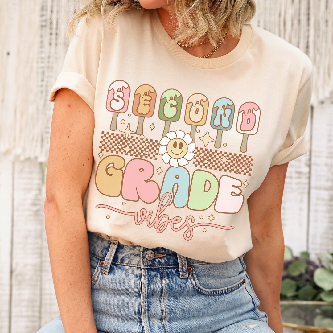 Summer Second Grade Shirt, Retro Second Grade Teacher Shirt, Rainbow ...