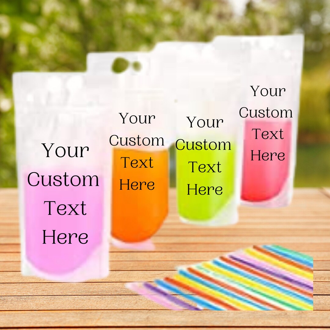 Personalized Drink Pouch With Straw, Custom Drink Pouch, Booze Bags ...