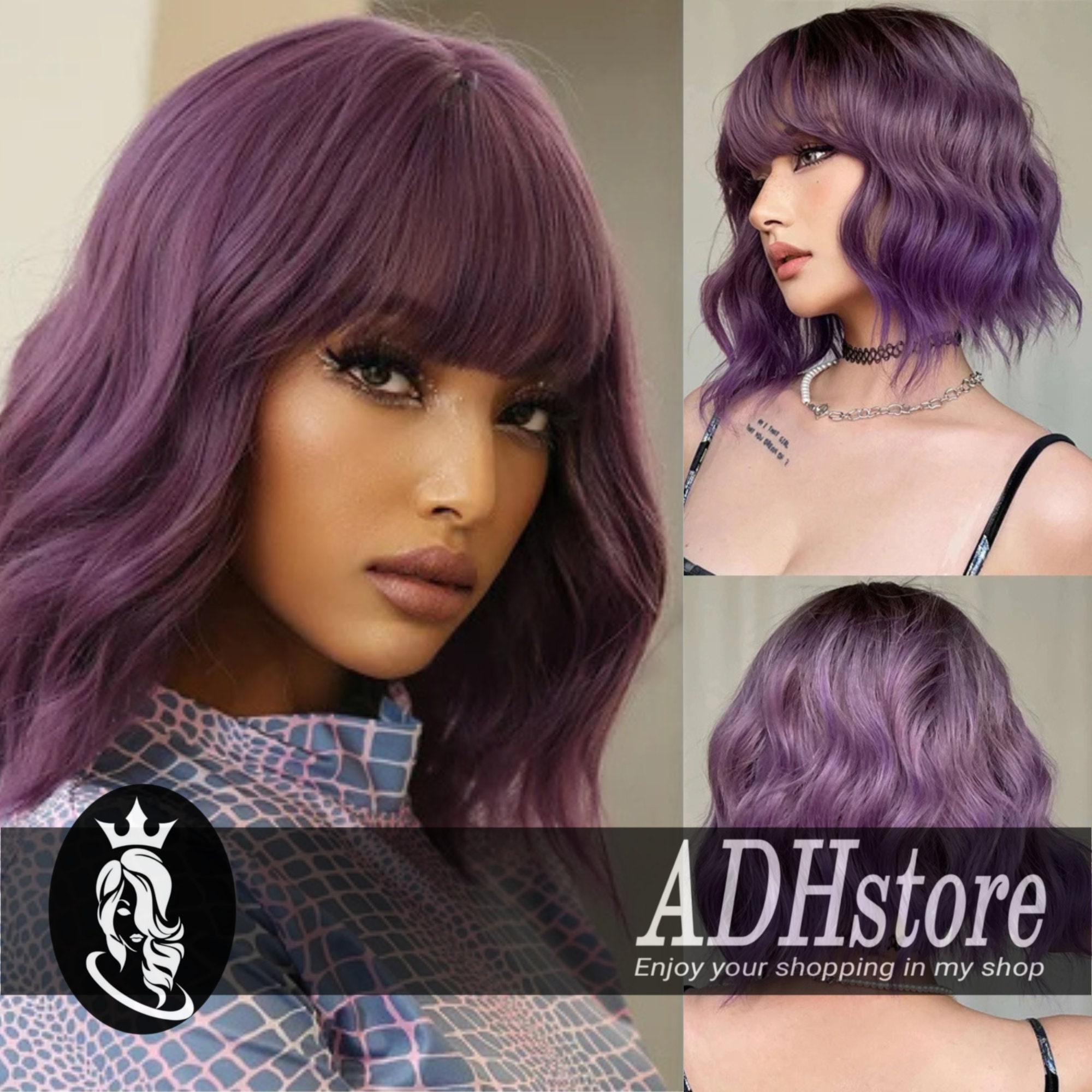 Short Purple Bob Wig Etsy