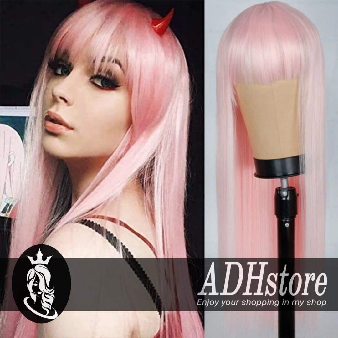 Light Pink Wig , Straight Wigs With Bangs for Women , Cosplay Bob Wig ...