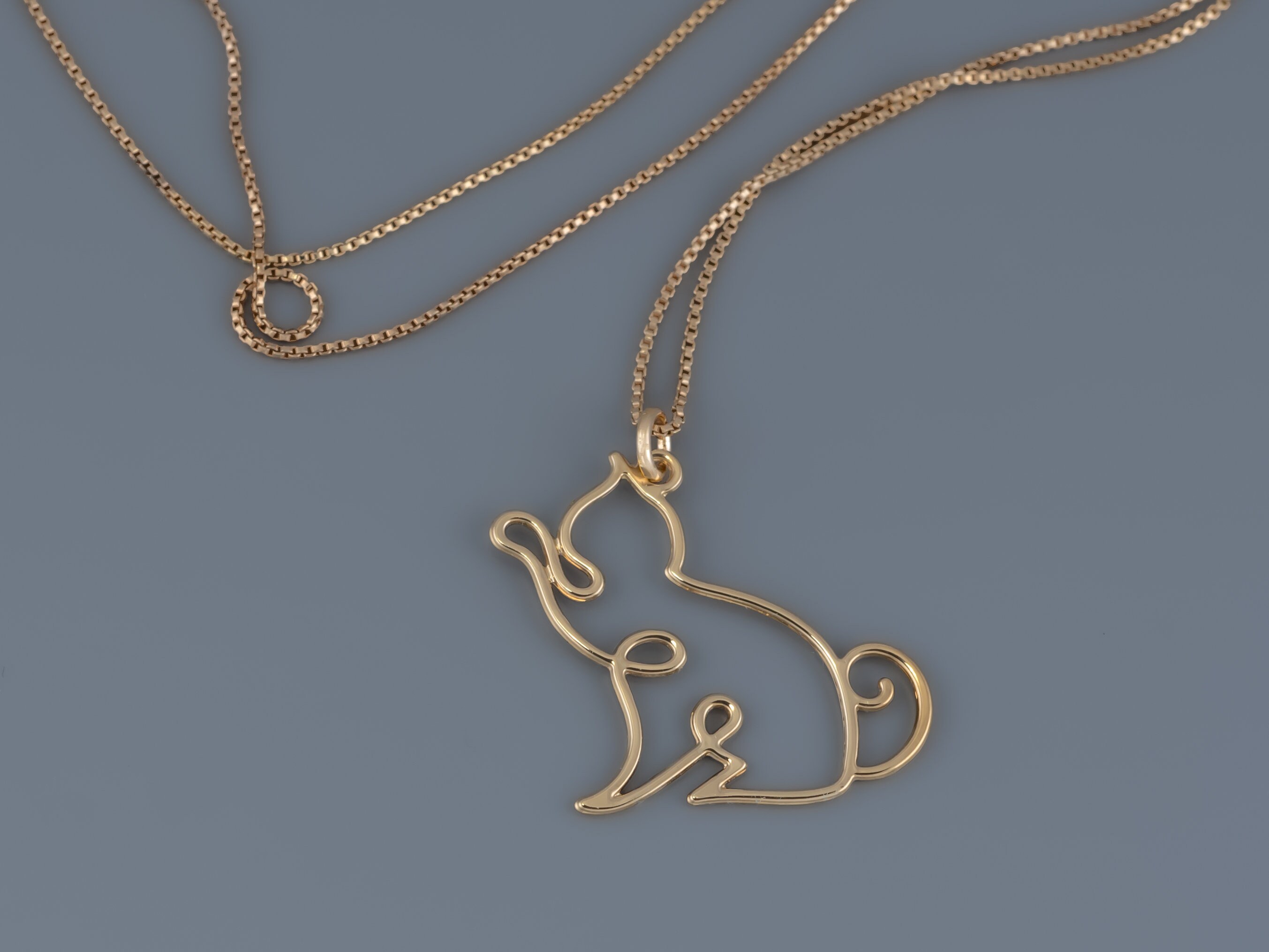 Cat Free Line Necklace, Golden Cat, Minimalist Pendant Jewelery - Etsy