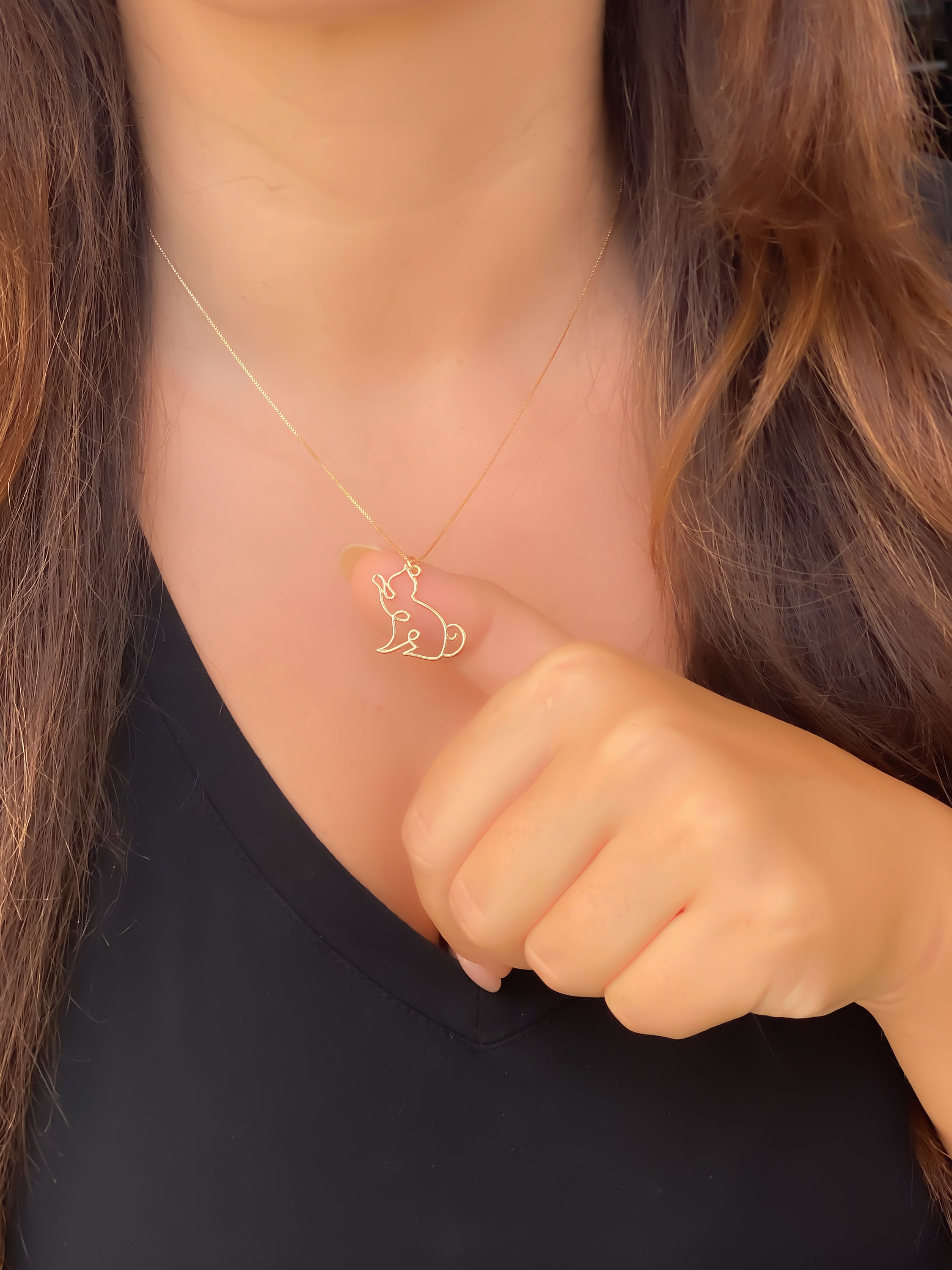 Cat Free Line Necklace, Golden Cat, Minimalist Pendant Jewelery - Etsy