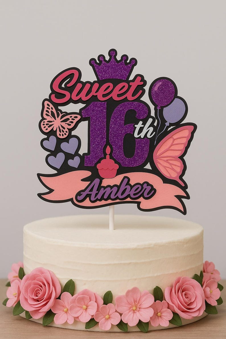 Sweet 16th Birthday Cake Topper 3D - Etsy