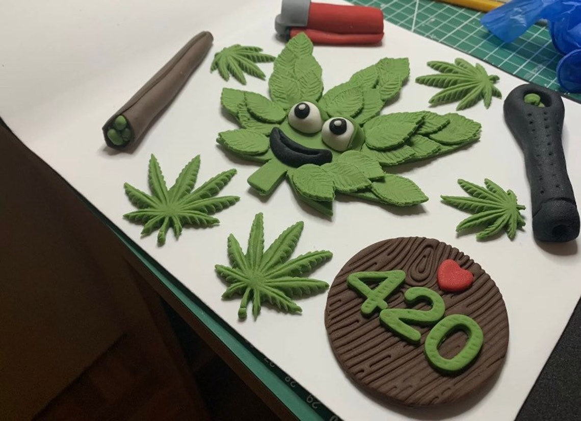 Edible Cannabis Weed Fondant Cake Topper Full Set Birthday | Etsy