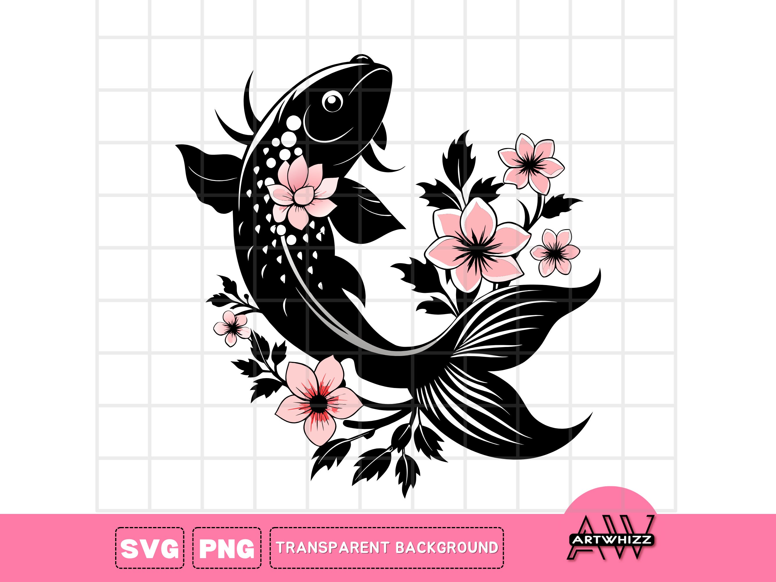 Koi SVG, Koi Fish Floral PNG, Fish SVG Cut File, Cricut File ...