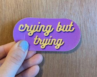 Crying but Trying Decal, Car Decal, Laptop Sticker, Funny Bumper ...