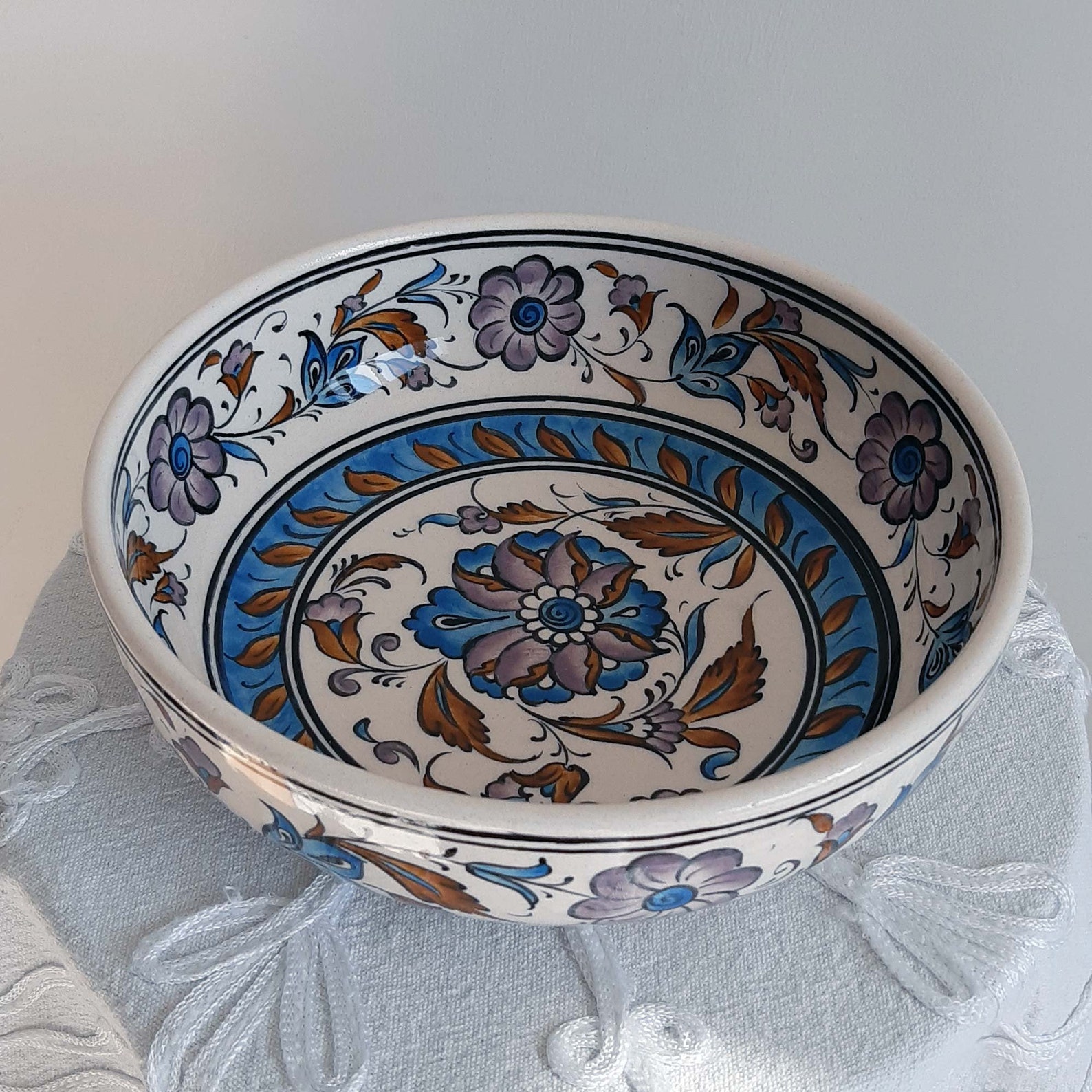 Turkish Handmade Ceramic Pottery Fruit Bowl Salad Bowl 19 Cm (7.5") in ...