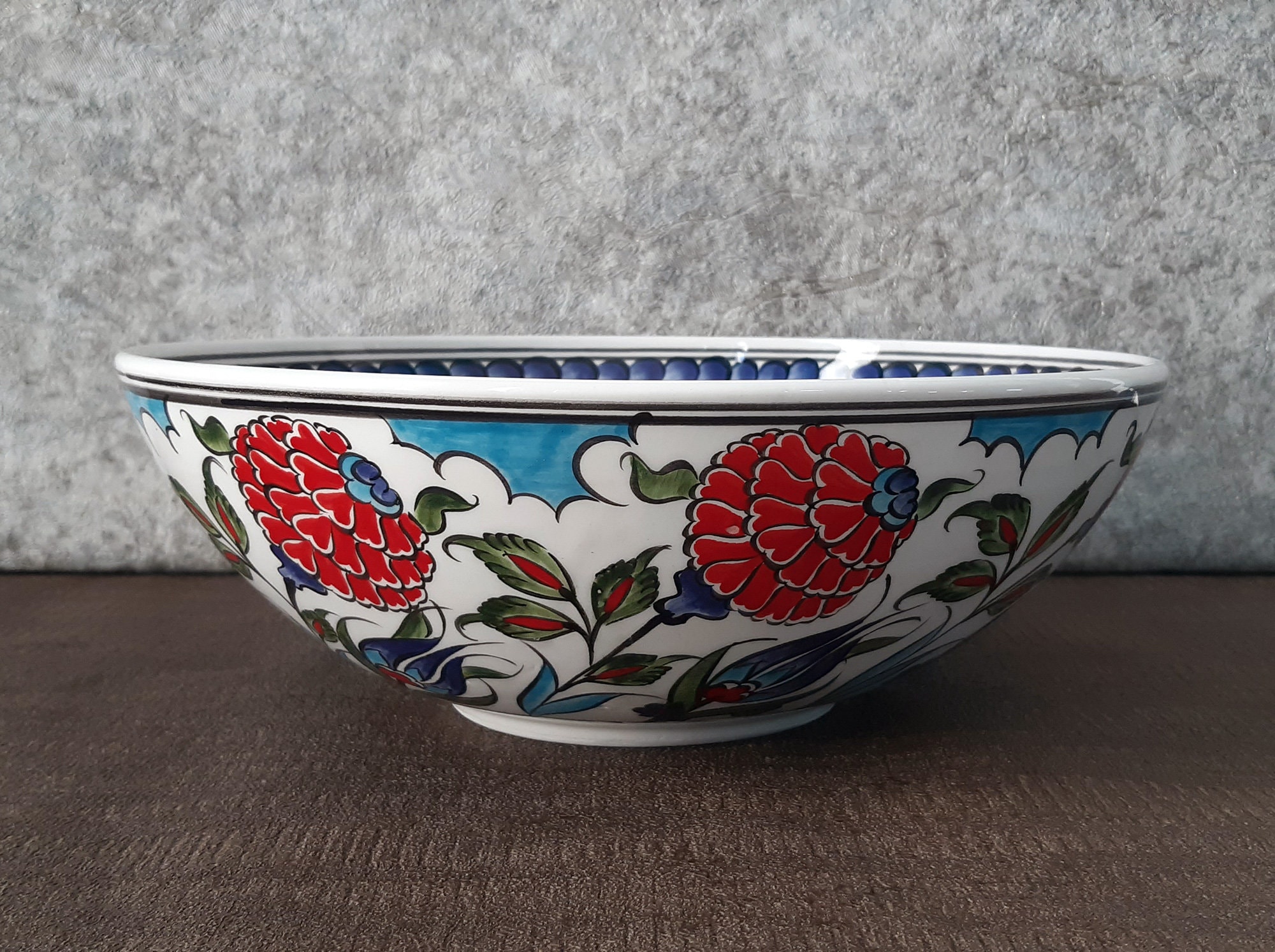 Handmade Turkish Ceramic Bowl: Floral Salad Fruit Bowl (10.2" Diameter ...